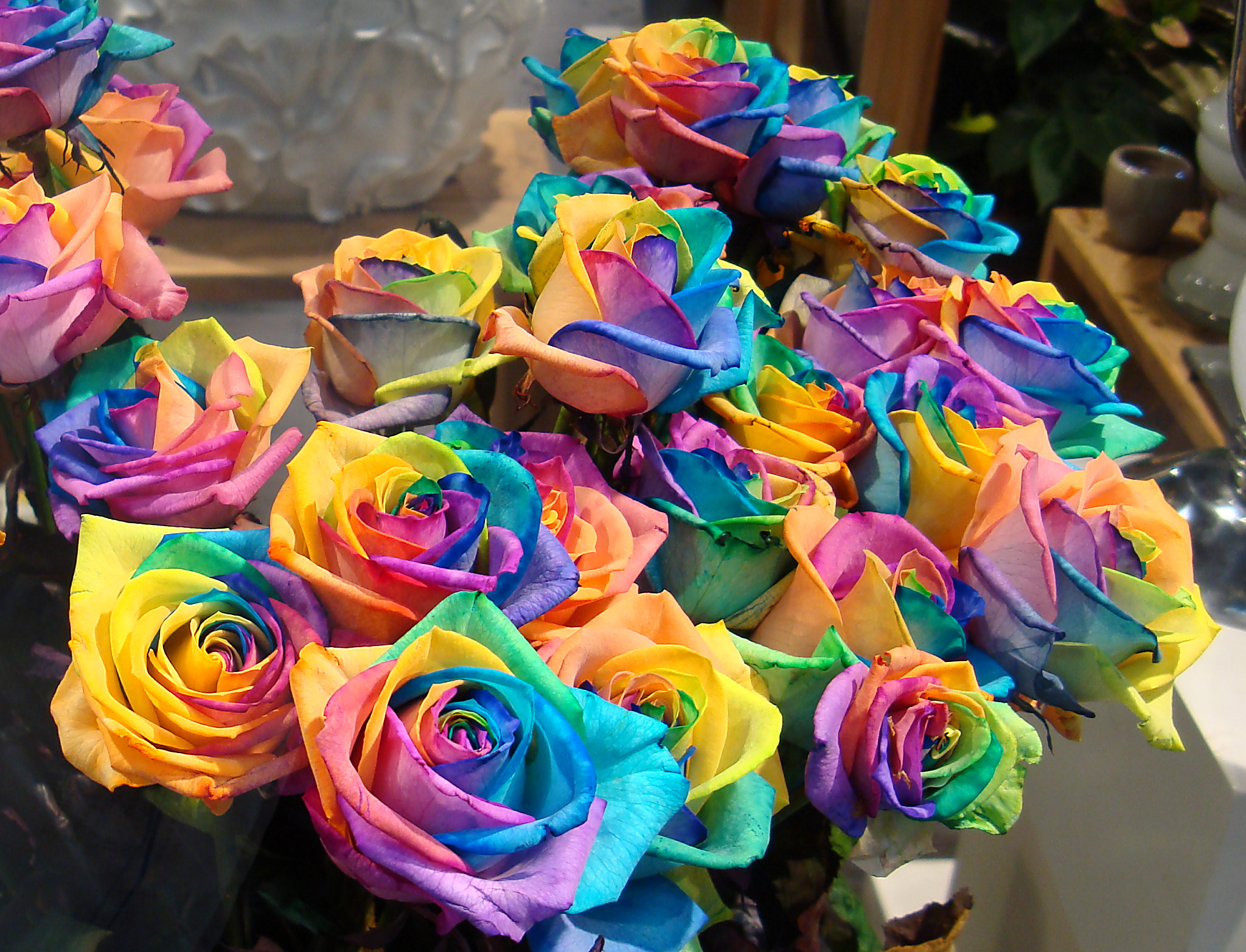 Rainbow roses - Created by injecting dyes into the stem : r/pics